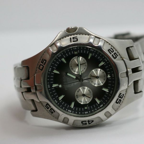 Mens Fossil Blue BQ-9186 Watch Stainless Steel Watch Day Date New ...