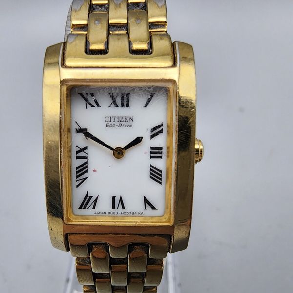 Citizen Eco-Drive Watch Women Gold Tone White Dial 18mm Rectangle PARTS ...