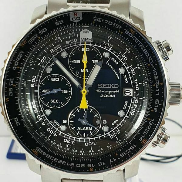 SEIKO MEN'S NEW FLIGHTMASTER PILOT SLIDE RULE CHRONO/ALARM 200m WATCH ...