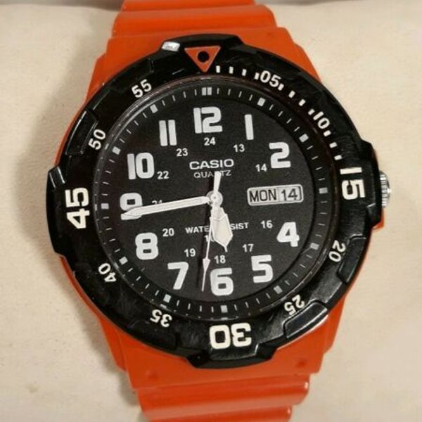 Men Casio Watch Red 5125 Mrw-200h Military Dial Black Face Rubber Band ...