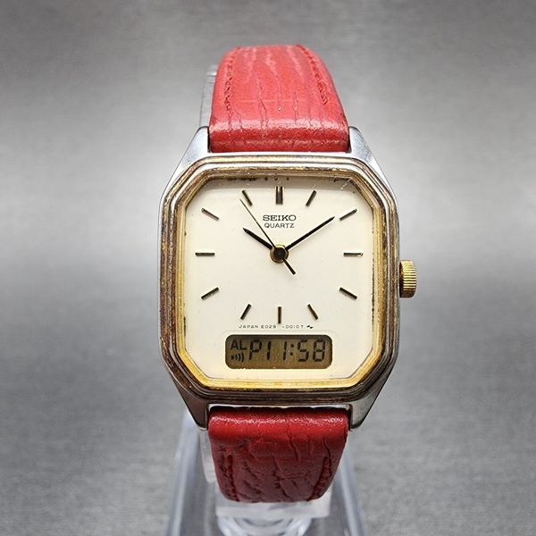 VTG Seiko Analog Digital Watch Women 22mm Cream Dial Two Tone Octagon ...