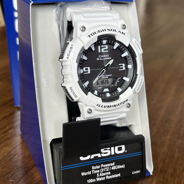 Casio Solar Mens WHITE CASE Digital Black Strap Watch - AQS810WC MSRP ...