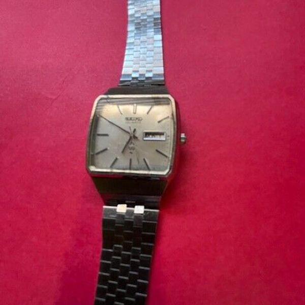 Vintage Seiko 0843 5010 Silver Dial Men Quartz Watch Japan Square Tank ...