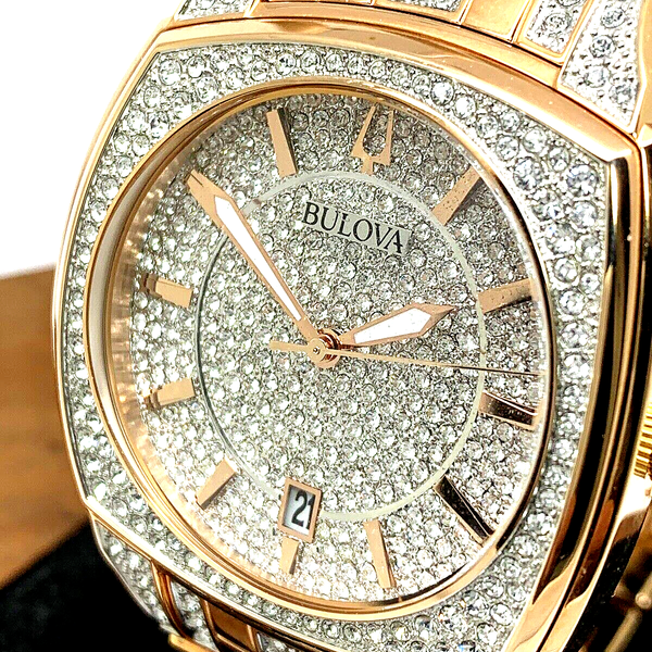 Bulova Mens Watch 98B324 Phantom Quartz Pave Dial Rose Gold Stainless ...
