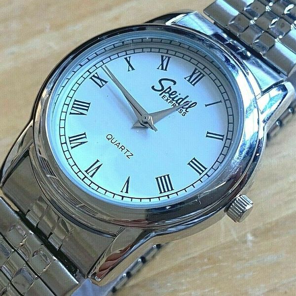 Speidel Express Mens Silver White Stretch Roman Analog Quartz Watch ...