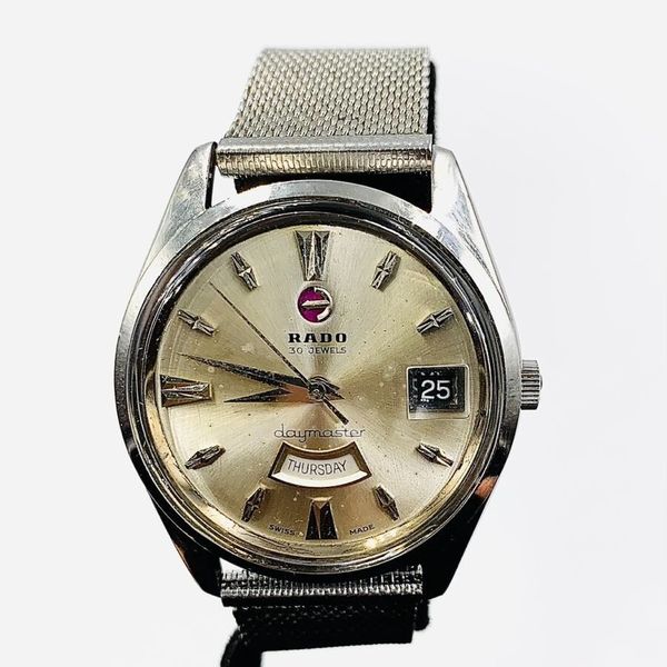 rado 30 jewels daymaster silver vintage rare 38 mm men watch ...