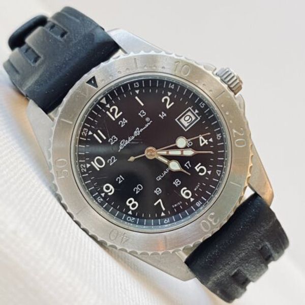 Vntg 90s Eddie Bauer Swiss St Moritz Case 100M Men's Field Watch Black ...