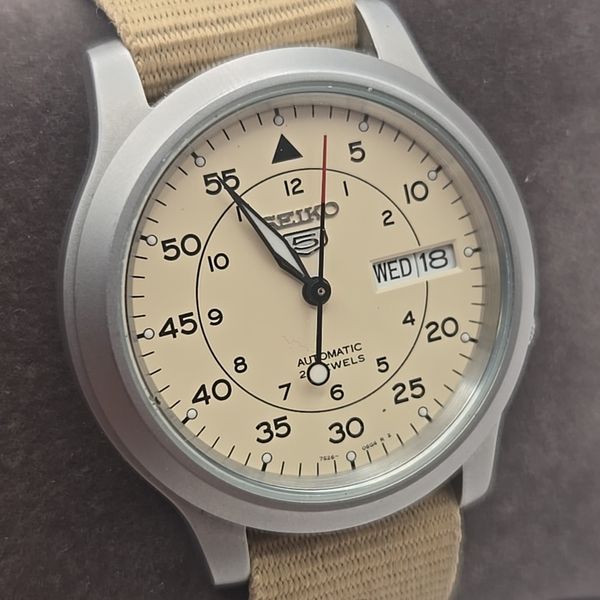 Seiko 5 Automatic SNK803 SNK803K2 Beige Nylon Strap Mens Watch ...