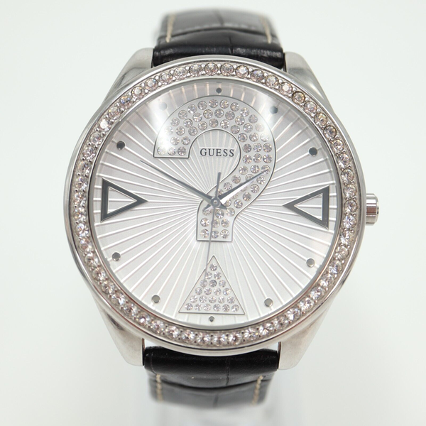 Guess Silver Tone Watch 45mm Question Mark Crystal 20th Anni Black ...