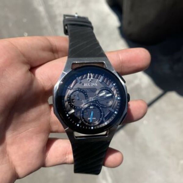 Bulova Curv 98A161 Men's Chronograph Grey Dial Rubber Strap 44mm Case ...