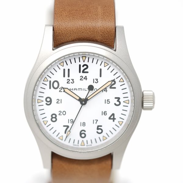 FS: Hamilton Khaki Field Mechanical White Dial Brown Leather NATO Strap ...