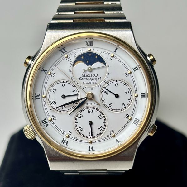 N MINT VTG Seiko Moon Phase Chronograph 1986 Mens 39mm Stainless Watch ...