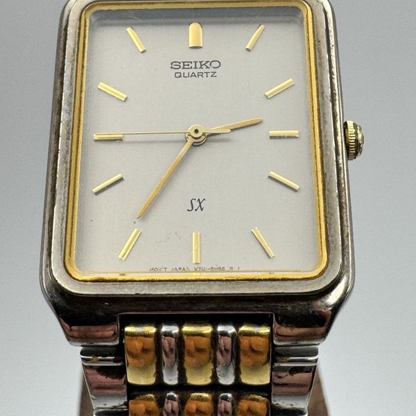 Seiko SX Tank Watch Vintage 26mm Gold Dial Gold Tone Rectangle V701 ...