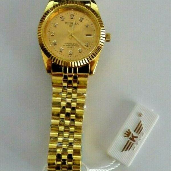 DEDIMA Mens Watch Gold Stainless Steel Waterproof Date Week Analog ...