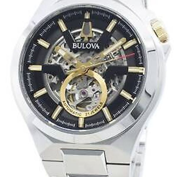 Bulova Maquina Black Skeleton Dial Automatic 98A224 100M Men's Watch ...