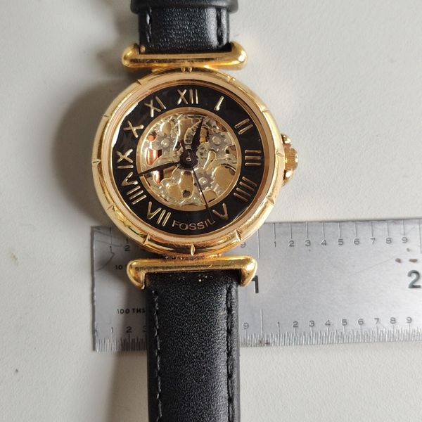 1990's Fossil World Quartz Skeleton Unisex Wrist Watch Leather Band/New ...