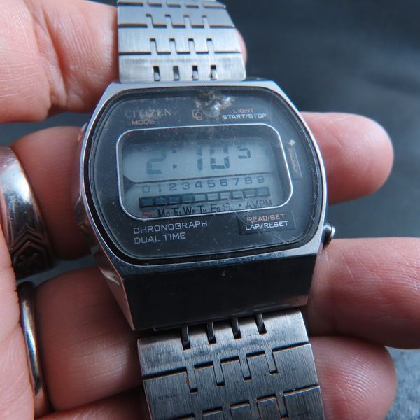 Japan Citizen Chrono Dual Time Old LCD Quartz Men Watch For Parts (Work ...