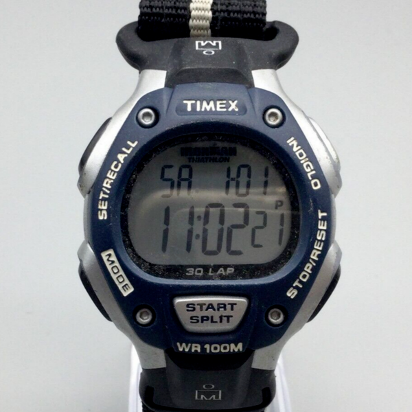 Timex Ironman Triathlon Watch Men 40mm Blue Digital 30 Lap New Battery ...