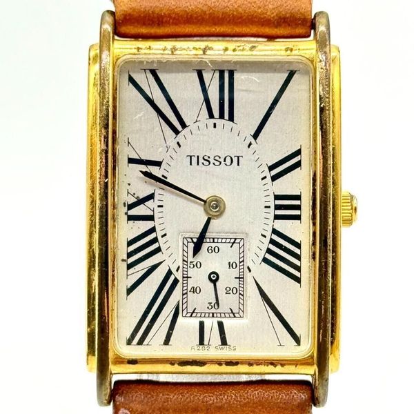 TISSOT Wristwatch A282 Silver Dial Rectangular Stainless steel Leather ...