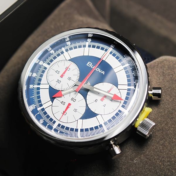 â ¨New 262KHz Bulova Archive Series Chronograph C Blue Leather Men's ...