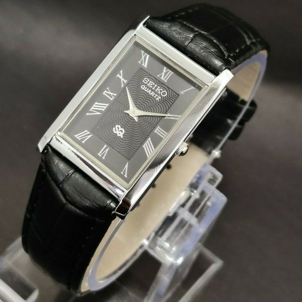 Seiko Quartz Slim Men's Wrist Watch Roman Dial Japan Made Rectangle Elm ...
