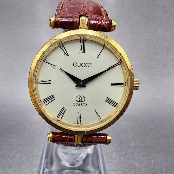 Gucci 2000M Watch Men 30mm Cream Dial Gold Tone Sherry Line Round New ...