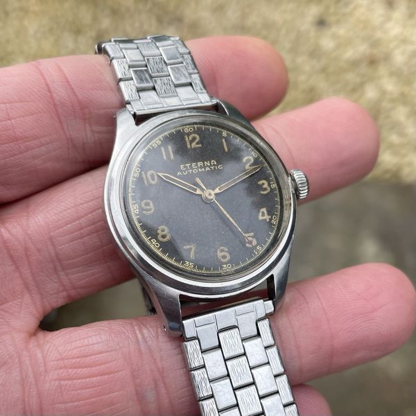 Stunning vintage 1940's Eterna Brevet black gilt military dial ...