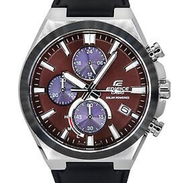 Casio Edifice Chronograph Burgundy Dial Solar 100M Men's Watch EQS ...
