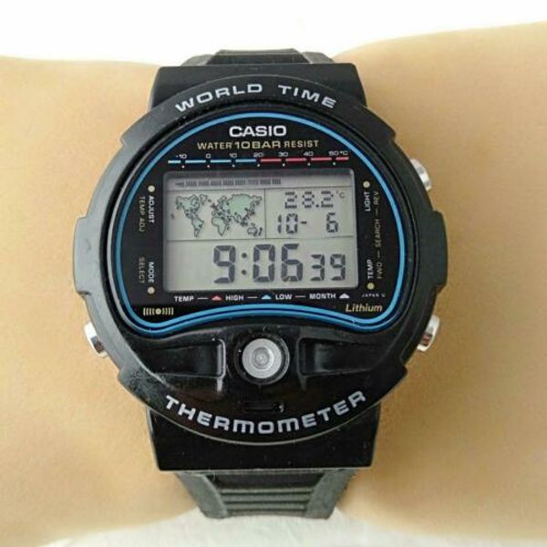 Casio Worldtime Thermometer Quartz TS-150 Triple Calendar Vintage Men's ...