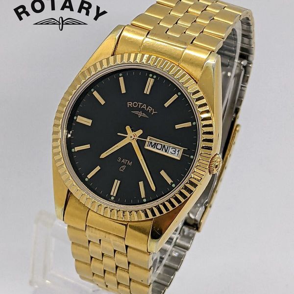 Rotary 3575 men's quartz watch gold tone day date indicator ...