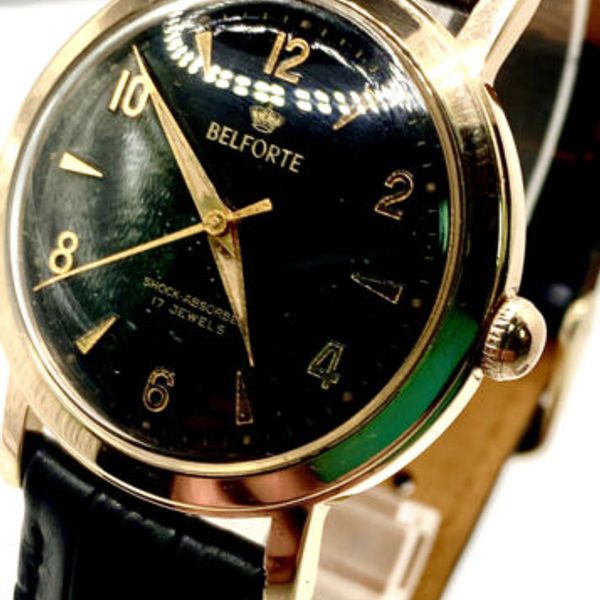 Vintage Belforte Cal 11B 25 17 jewel wind up Men’s Watch Black dial10k ...