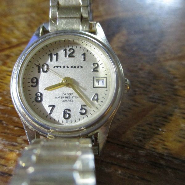 Women's MILAN Gold Tone Classic Dress Watch Date Flex Band MLN805 ...