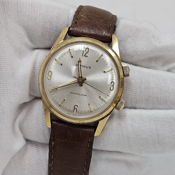 Vintage Mens Benrus Mechanical Wrist Alarm Dress Watch Gold Tone Case ...