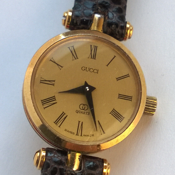 Ladies Gucci Quartz Wristwatch 2000L Sherry Line Stack Design Gold Tone ...