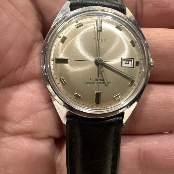 Works Timex 21 Jewel Marlin 1969 Silver Mens Vintage Watch 1960s ...