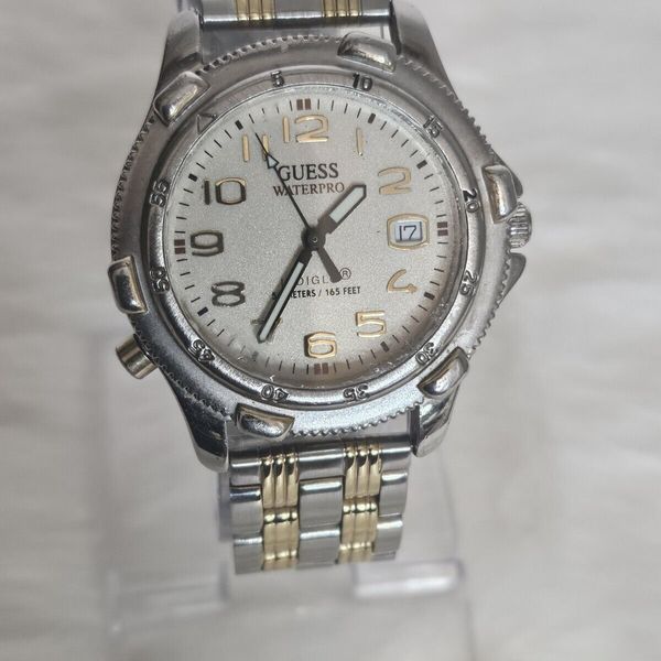 Nice Guess Waterpro Two Tone Indiglo Diver Style Mens Date New Battery ...