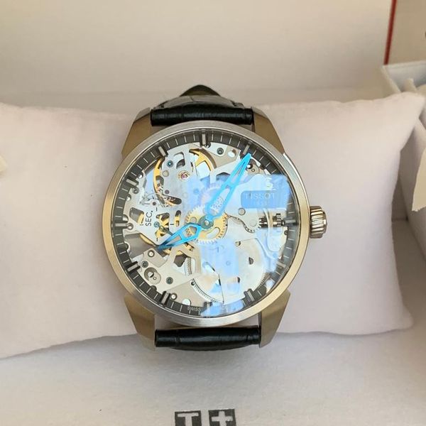 Tissot 43mm Squelette Dial Mechanical Leather Men's Watch T070.405.16 ...