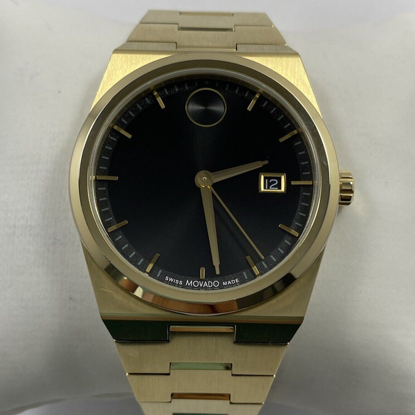 Movado Bold Quest Quartz Black Dial Gold Tone Stainless Steel Mens ...