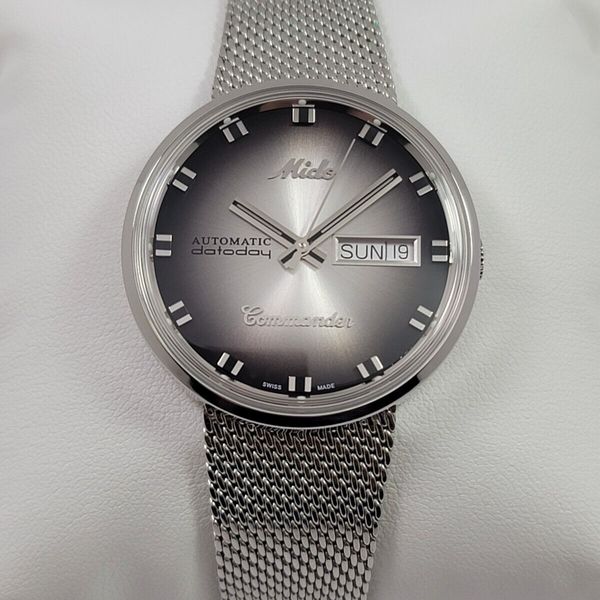 Mido Commander Gray Dial Stainless Steel Mesh Bracelet Men's Watch ...