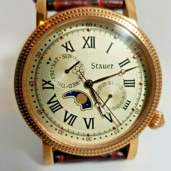 Stauer 15752 Moon Phase Quartz 42mm Leather Strap Men's Watch new ...