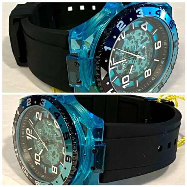 48mm Auto Skeleton SKY BLUE Case & Lugs Black Strap SPEEDWAY Invicta ...