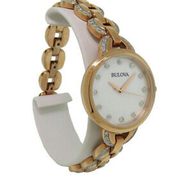 Bulova 98L207 Women's Round Analog Mother of Pearl Clear Stone ...