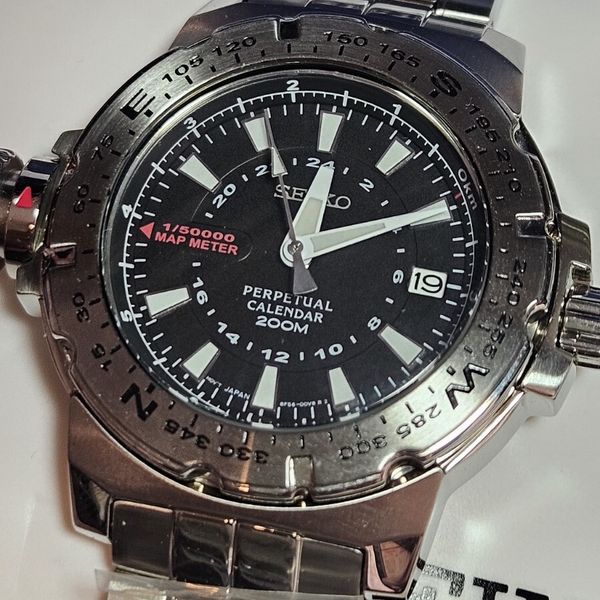 SEIKO SLT109P1 Watch Perpetual Map Meter 200M Quartz 8F56 Steel Dual ...