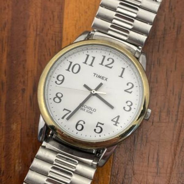 Timex Indiglo Quartz Watch Men Easy Read Stretch Band 35mm New Battery ...