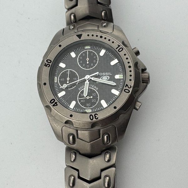 Fossil Quartz Watch TI-5021 Men 200m All Titanium Rotating Bezel New ...