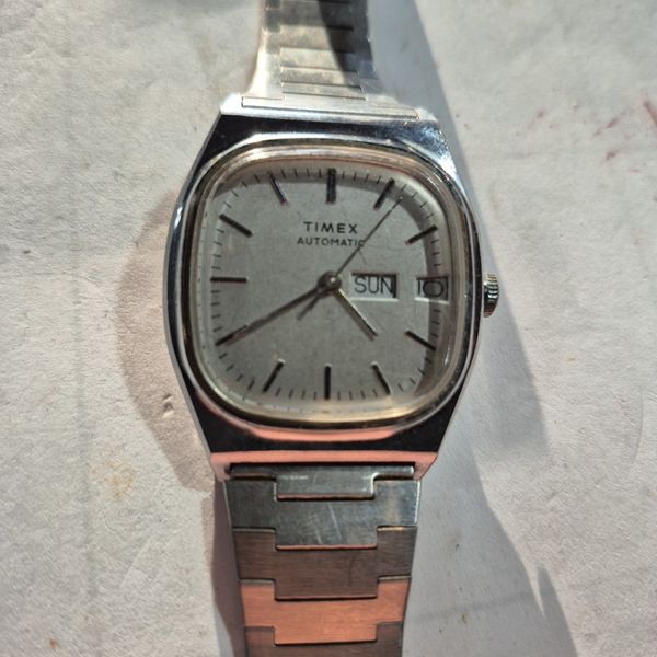 TIMEX 35mm Silver Dial TV Square Automatic Day/Date Menâ s Watch Vtg ...