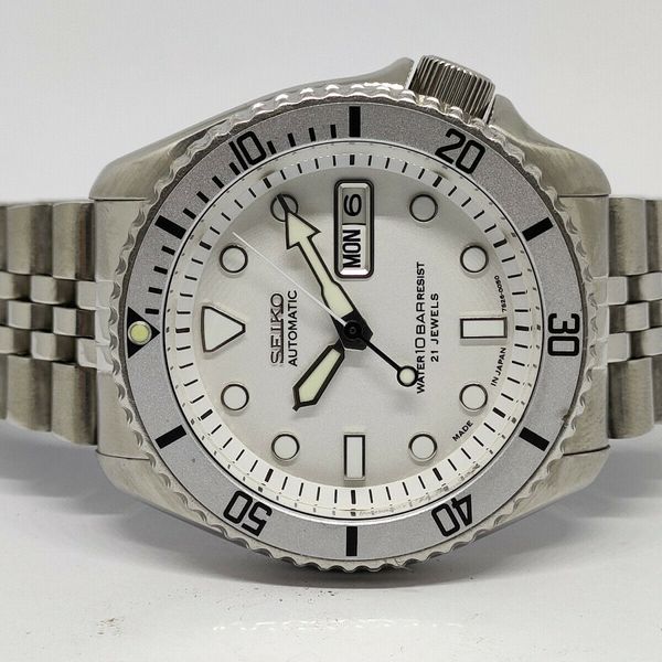 SEIKO DIVER 7S26-0020 SKX007 SUBMARINER WHITE MOD AUTOMATIC WATCH ...
