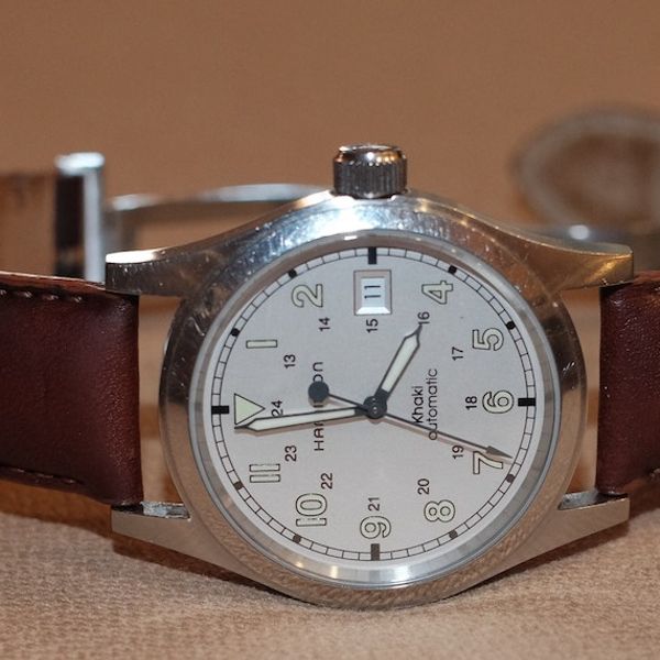 SOLD: Hamilton Khaki Field Auto 38mm RARE White/Silver Dial H704150 ...
