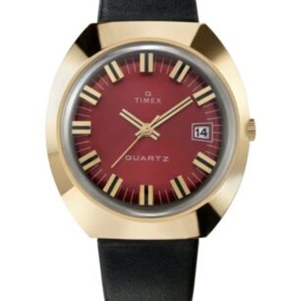 Q Timex 1972 Reissue 43X39MM Burgundy Dial Black Leather Watch ...