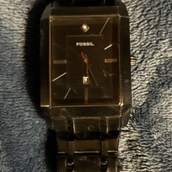 Fossil Men's Dress Watch FS-4410 Black Stainless Steel Rectangular Face ...